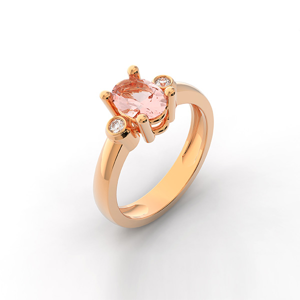 Prsten od roze zlata sa morganitom i dijamantima