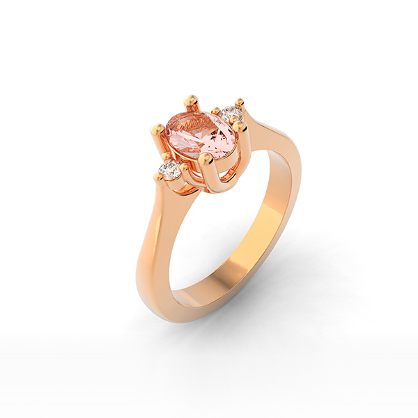 Prstenje od roze zlata sa dijamantima i morganitom