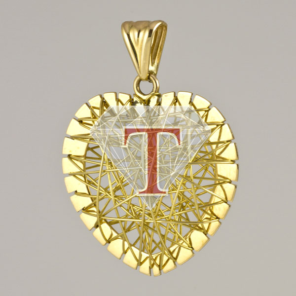 Stilizovan privezak u obliku srca - žuto zlato - ispleten zlatnim žicama 22 03-93
