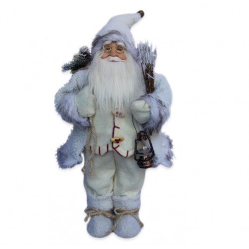 Deda Mraz sa džakom i fenjerom beli 45cm