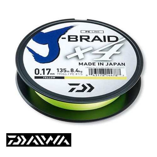 Daiwa J-Braid X4 135m Yellow- Jarko žuta