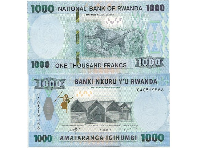 Rwanda 1000 francs 2019. UNC