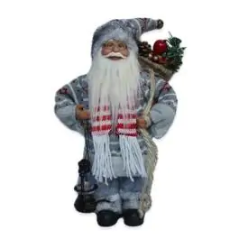Deda Mraz sivi sa fenjerom i džakom 30 cm