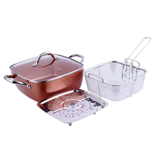 4 u 1 kaserola / pekač / friteza / steamer 24×24 – Copper pan TITAN CHEF-01