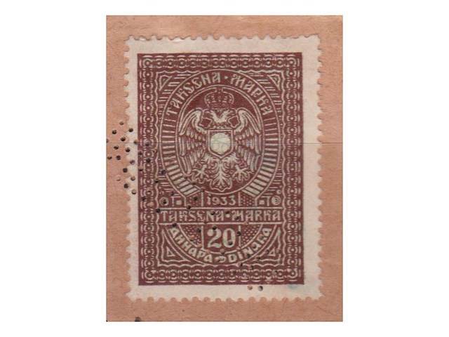 YU 1927 Taksena marka od 20 dinara na isecku ponistena
