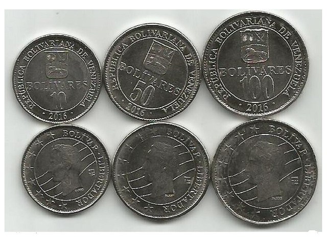 Venezuela 10 - 50 - 100 bolivares 2016. UNC set