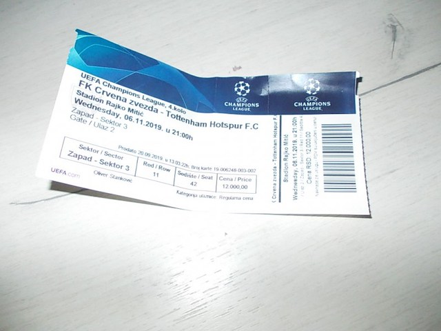 Ulaznica - FK Crvena zvezda - Tottenham Hotspur F.C