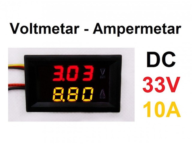 Voltmetar i Ampermetar DC 100V i 10A crveno-zuti