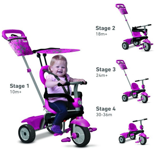 Tricikli za decu sa ručkom i tendom Smart Trike Vanilla 4u1 Pink 6652200