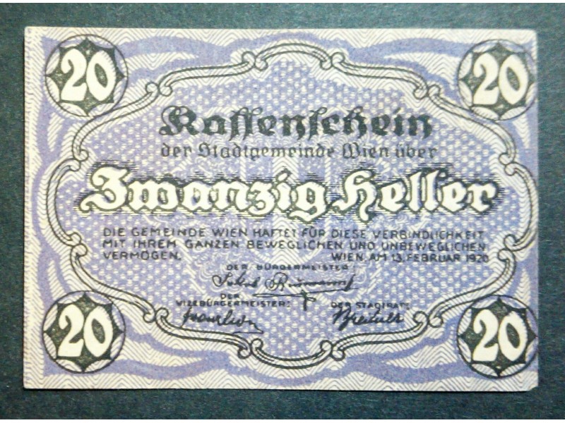 Austrija 1920 god. 20 heler UNC