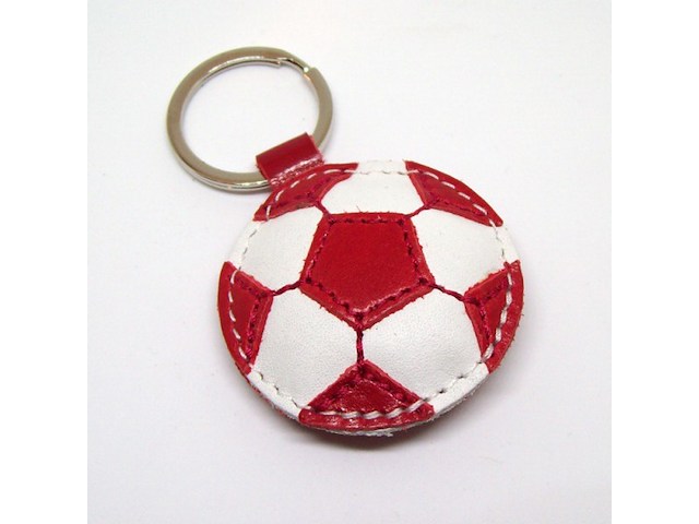 Kožni privesak za ključeve fudbalska lopta - Crveno-beli