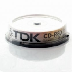 Prazni diskovi TDK CD-R - 700MB (80Min) 52x, cake box, spindle, InkJet portable, 10 kom, CD-R80PWWCBA10