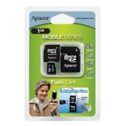 Micro SD memorijska kartica APACER 1GB + 2 adaptera (SD i mini SD), AP1GMCSD2A-R