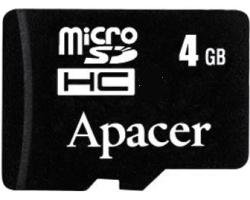 Memorijska kartica APACER MicroSDHC, Class 4, 4GB, bez adaptera, AP4GMCSH4-RA