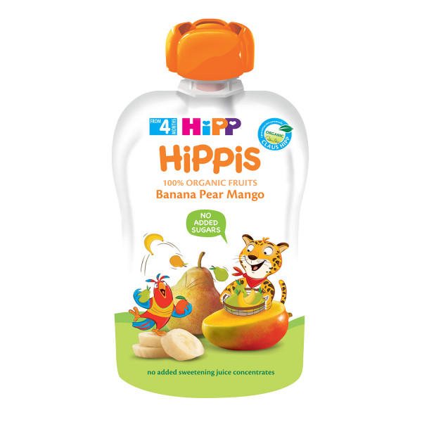 Hipp pouch banana, kruška, mango 100g