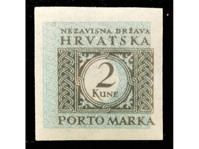 NDH 1943 II PORTO - 2 KUNE NEZUPČANO - POMERENA ŠTAMPA