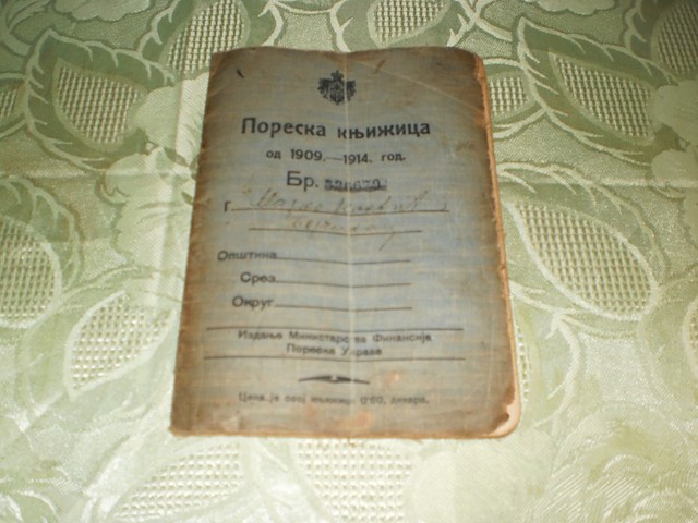 Poreska knjizica od 1909-1914