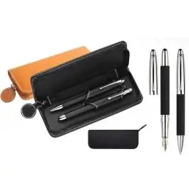 Metalna hemijska olovka +penkalo u kutiji od eko kože crna