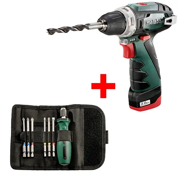 Akumulatorska bušilica odvijač PowerMaxx BS Quick Basic Metabo + set bitova