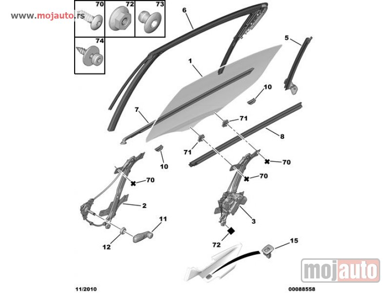 Pezo 508 Podizac Zadnjeg Prozora Levi Elektricni Bez Motora 11-15, NOVO