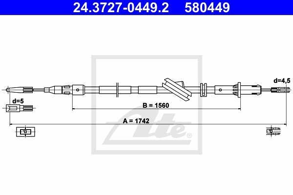 Sajla ručne kočnice Mercedes-Benz Razred E 02-09, pozadi, levo, 1742 mm