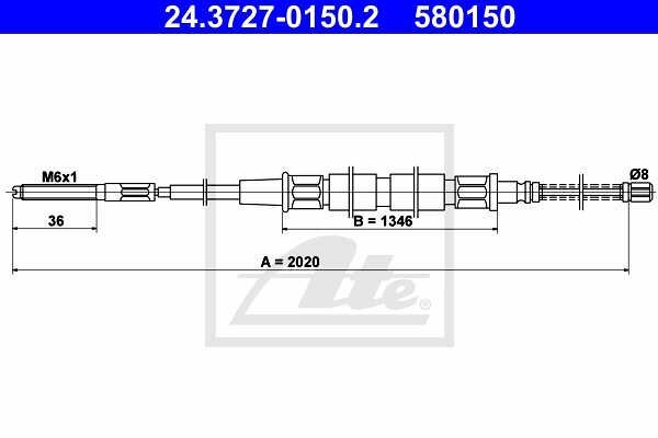 Sajla ručne kočnice Volkswagen Caddy 82-92, pozadi, 2020 mm