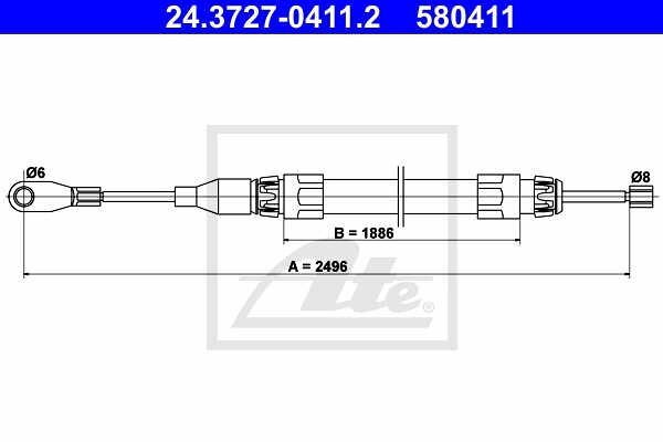 Sajla ručne kočnice Mercedes-Benz Razred E 85-95, pozadi, 2496 mm