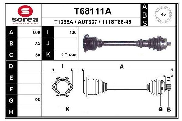 Poluosovina (prednja, leva) T68111A - Audi A4 94-01