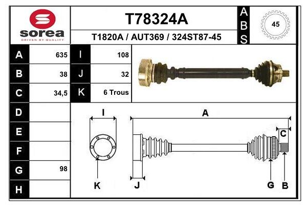 Poluosovina (prednja, desna) T78324A - Audi A4 94-01 (samo po porudžbini)