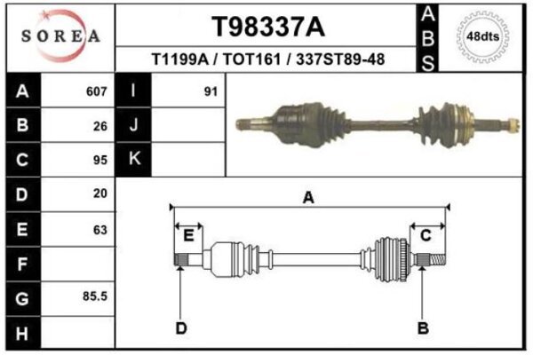 Poluosovina (prednja, leva) T98337A - Toyota Corolla 92-02 (samo po porudžbini)