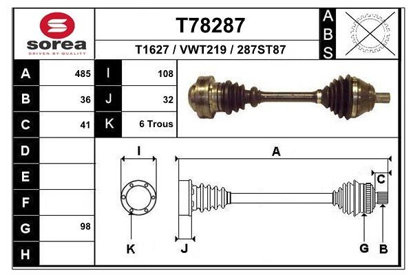 Poluosovina (prednja, leva) T78287 - Audi A3 03-12