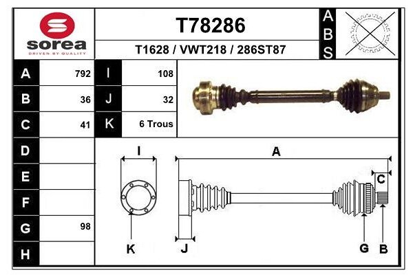 Poluosovina (prednja, desna) T78286 - Audi A3 03-12