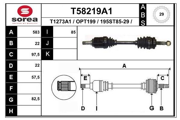 Poluosovina (prednja, leva) T58219A1 - Opel Meriva 03-10