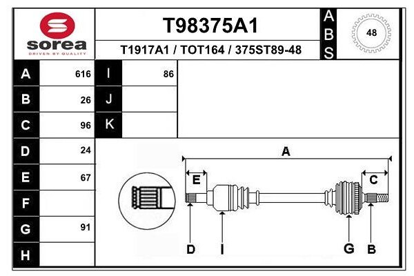 Poluosovina (prednja, leva) T98375A1 - Toyota Avensis 03-08 (samo po porudžbini)