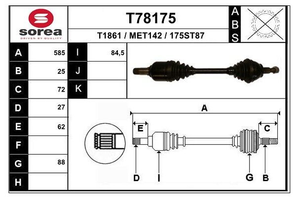 Poluosovina (prednja, leva) T78175 - Mercedes A (W169) 04-12