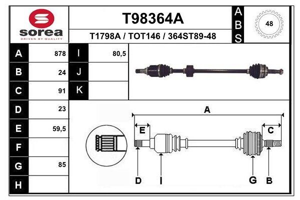 Poluosovina (prednja, desna) T98364A - Toyota Yaris 99-06 (samo po porudžbini)