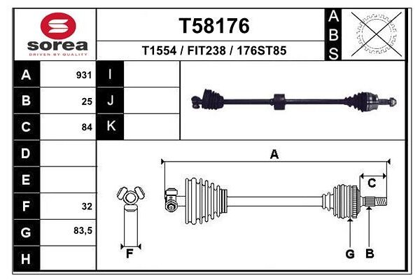 Poluosovina (prednja, desna) T58176 - Fiat Marea 96-07 (samo po porudžbini)