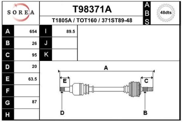 Poluosovina (prednja, leva) T98371A - Toyota Celica 94-99 (samo po porudžbini)