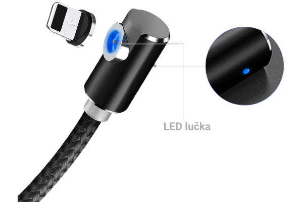 Magnetni kabal USB + micro USB, USB C i 8 pin, različite boje, povezivanje za 90° + rotacija za 360°, više boja