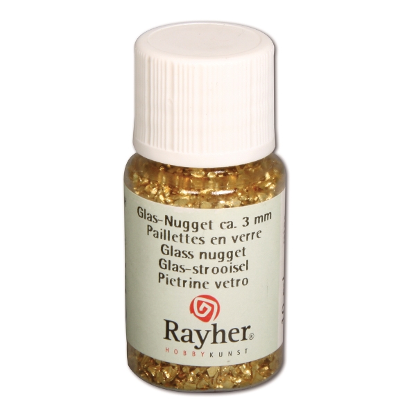 Rayher Glass nugget, ca. 3 mm, gold, bottle 10 ml