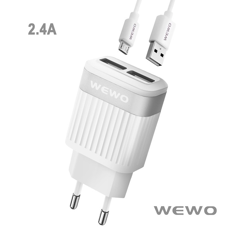 WEWO W-015 Punjač 2XUSB 2.4A + micro USB cable (WHITE)