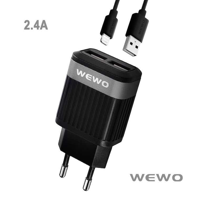 WEWO W-015 Punjač 2XUSB 2.4A + iPhone USB cable (BLACK)