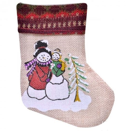 Ukrasna novogodišnja čarapa Sneško – 15 cm