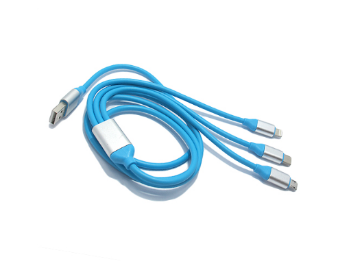 USB data kabal RUBBER 3in1 (micro/lightning/type C) plavi