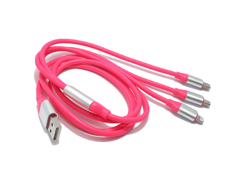 USB data kabal RUBBER 3in1 (micro/lightning/type C) pink