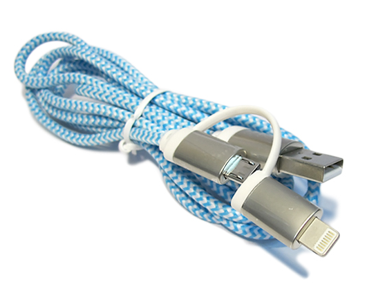 USB data kabal METAL pertla micro 2u1 1.5m plavi