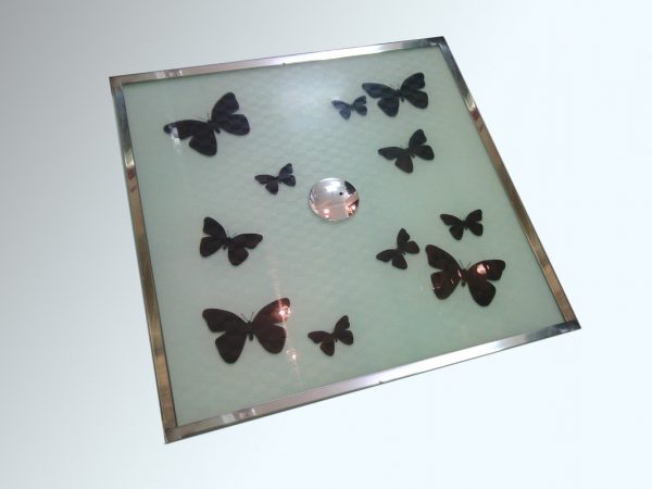 Inox korito sa staklom 90×90 leptiri