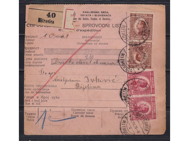 Kraljevina SHS 1925 Sprovodni list Mirovica-Bjeljina
