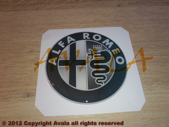 Stiker okrugli 74mm "Alfa Romeo" (crno-beli) *10902450*