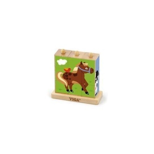 Drvene kocke (puzle) s postoljem domaće životinje 9 kom
